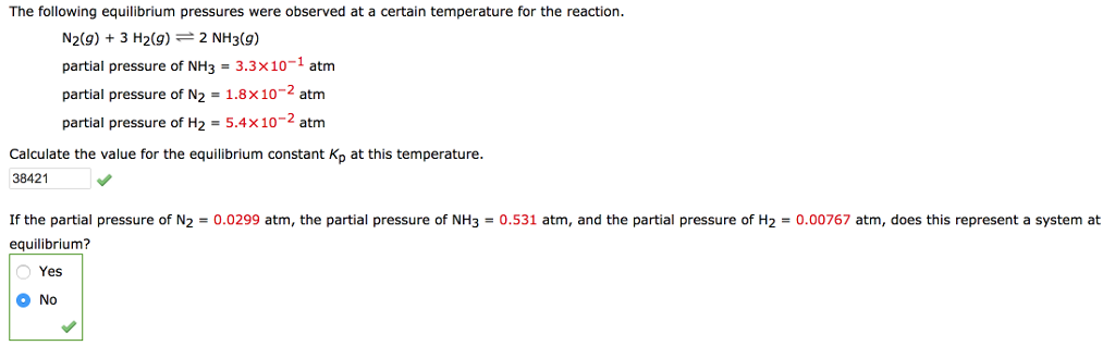 Solved The following equilibrium pressures were observed at | Chegg.com