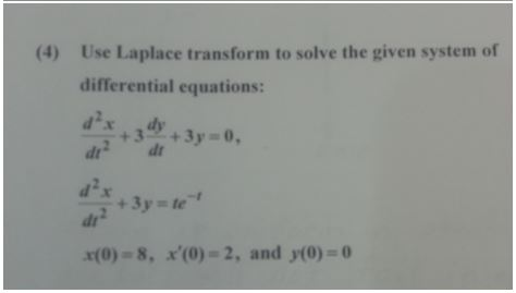 Solved 14) Use Laplace transform to solve the given system | Chegg.com