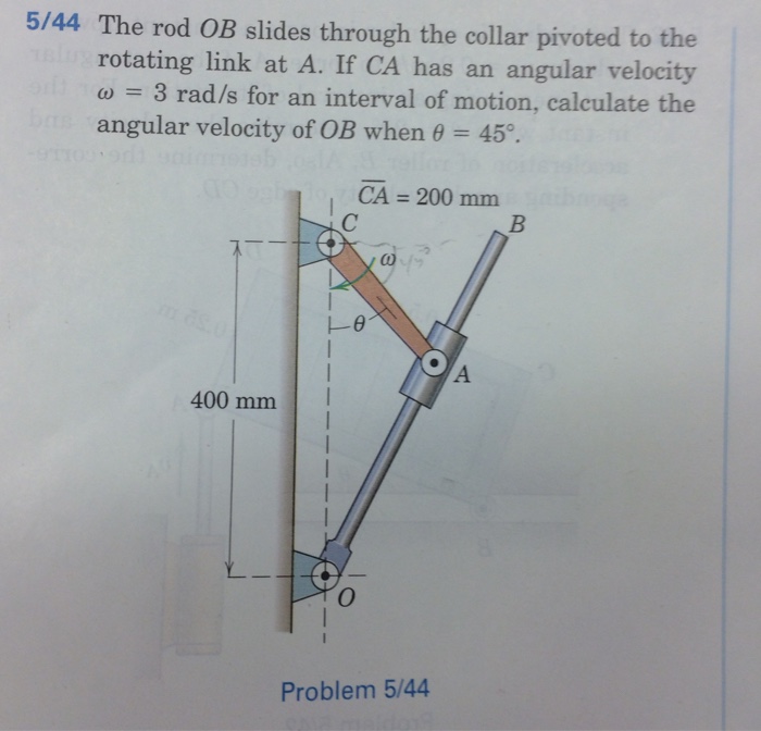 Solved 5/44 The rod OB slides through the collar pivoted to | Chegg.com