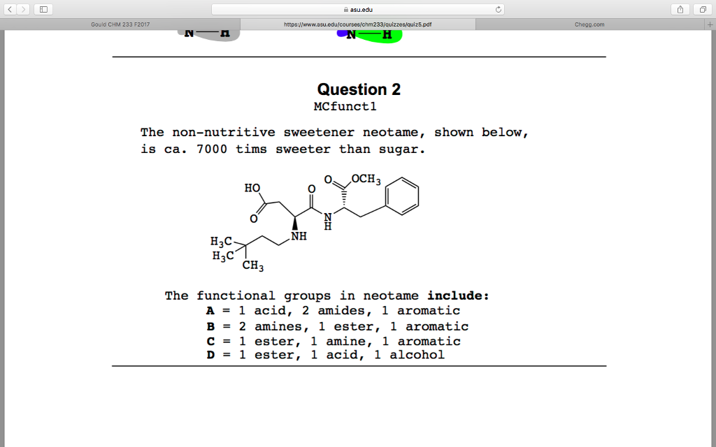 Solved The non-nutritive sweetener neotame, shown below, is | Chegg.com