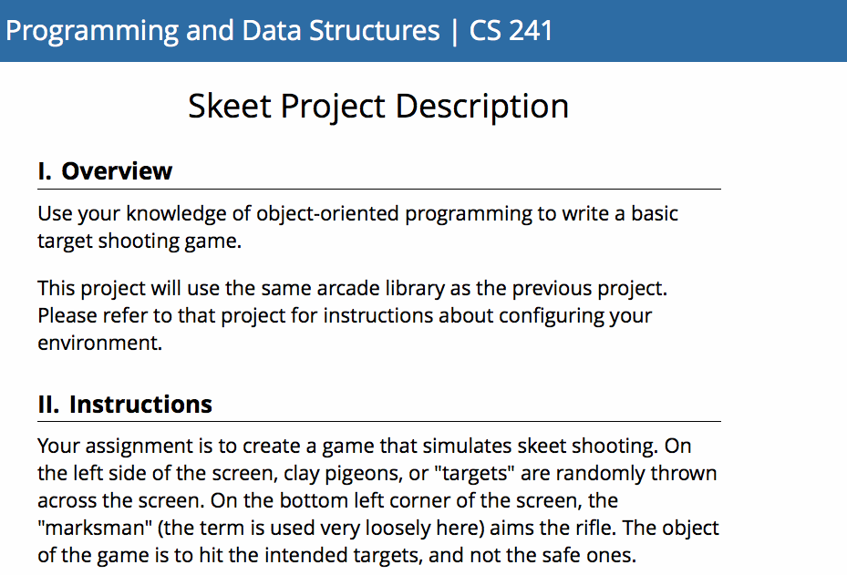 Solved Programming and Data Structures I CS 241 Skeet | Chegg.com
