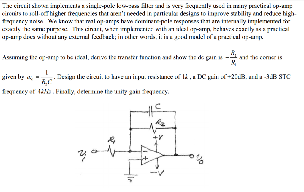 Solved The Circuit Shown Implements A Single Pole Low Pass 
