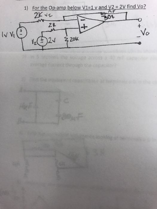 Solved For the Op-amp below V1 = 1 v and V2 = 2V find Vo? | Chegg.com