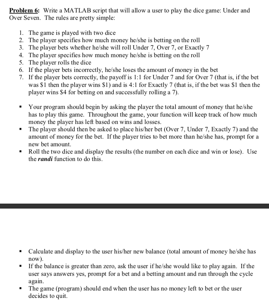 Problem 6: Write a MATLAB script that will allow a | Chegg.com