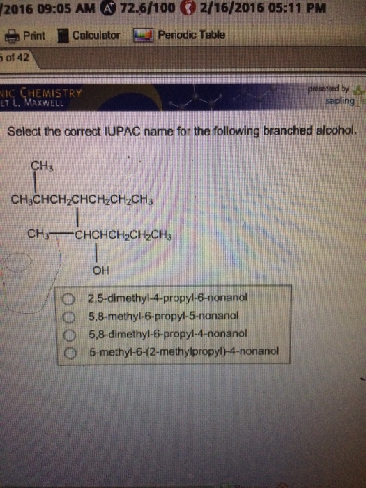 Solved Select the correct IUPAC name for the following | Chegg.com