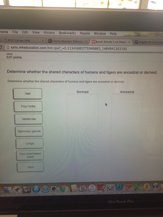 Solved Determine whether the shared characters of humans and | Chegg.com