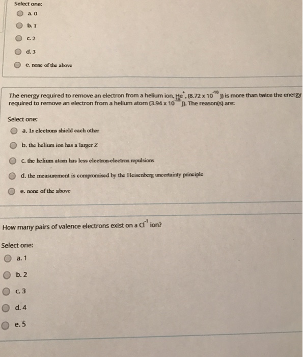 Solved The energy required to remove an electron from a | Chegg.com