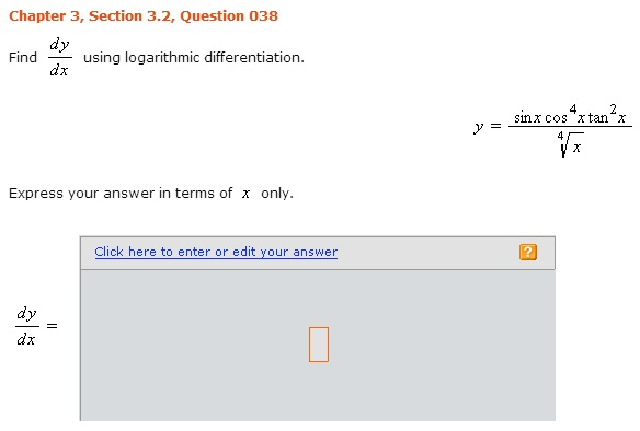 Solved Find dy/dx using logarithmic differentiation. | Chegg.com