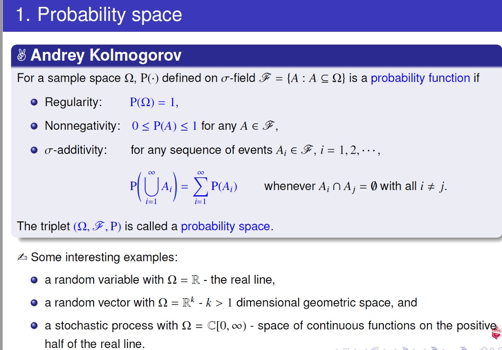 Solved 1. Probability space Andrey Kolmogorov For a sample | Chegg.com