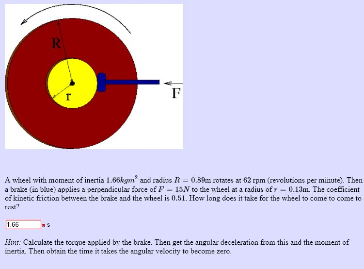 Solved A wheel with moment of inertia 1.66kgm21.66kgm2 and | Chegg.com
