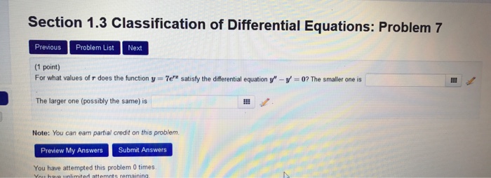 Solved Section 1.3 Classification of Differential Equations: | Chegg.com