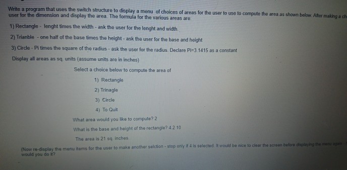 Solved Write a program that uses e to compute the area as | Chegg.com