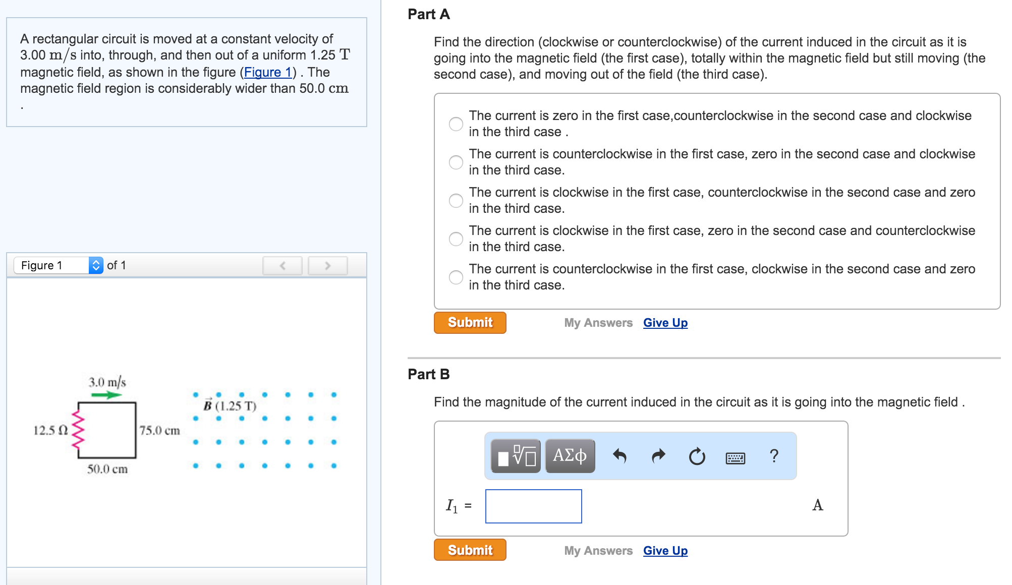 Solved A rectangular circuit is moved at a constant velocity | Chegg.com