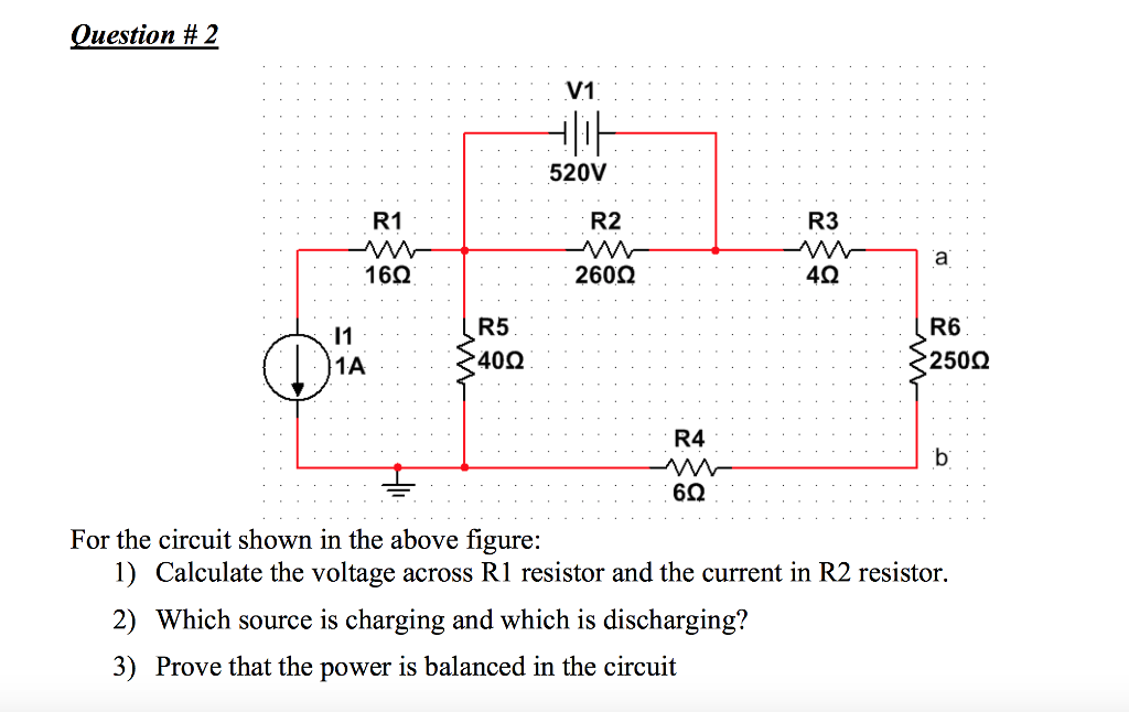 Solved uestion # 2 V1 520V R1 R2 R3 16Ω 260Ω 4Ω R5 40Ω R6 | Chegg.com