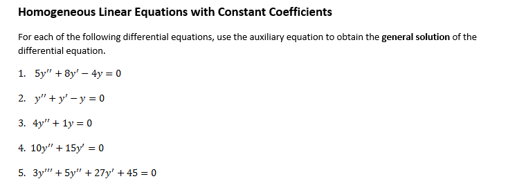 Solved Homogeneous Linear Equations with Constant | Chegg.com