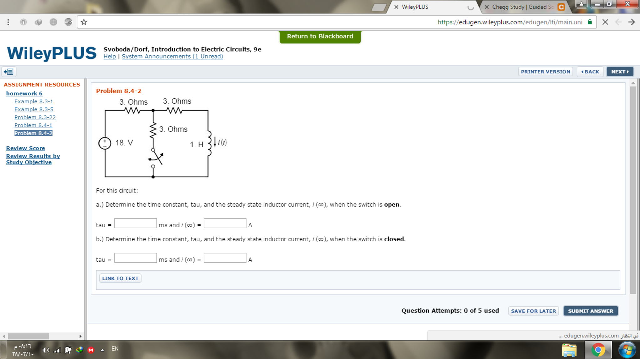 Solved For this circuit: Determine the time constant, tau, | Chegg.com