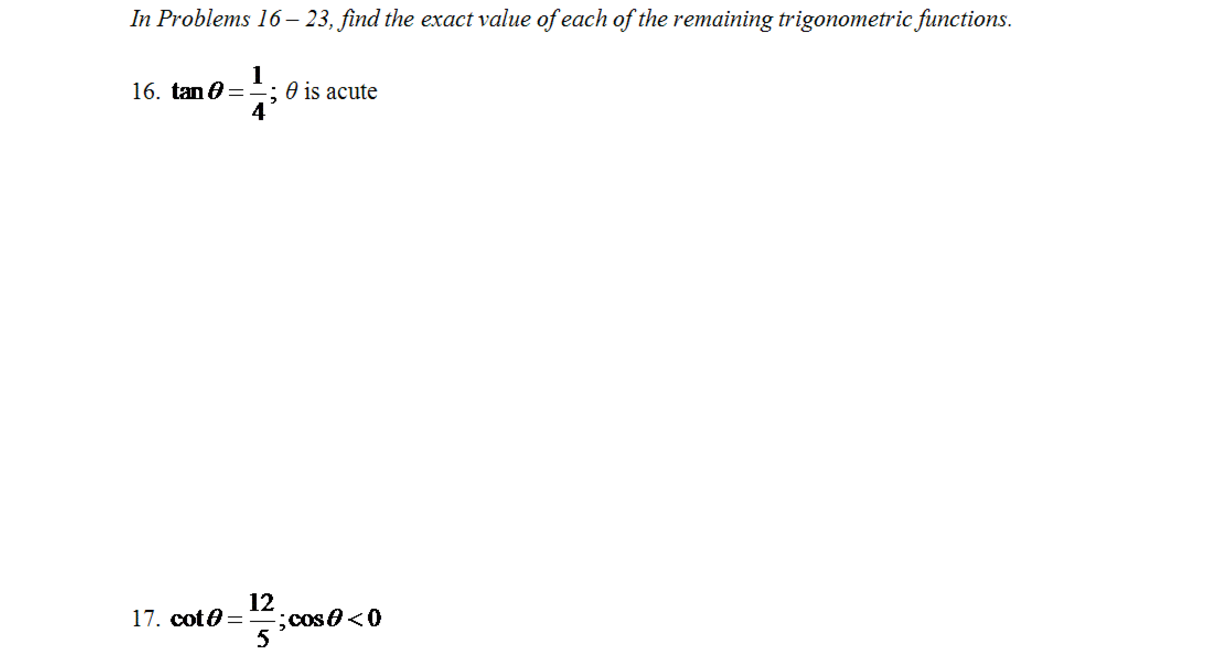Solved In Problems 16 - 23, find the exact value of each of | Chegg.com
