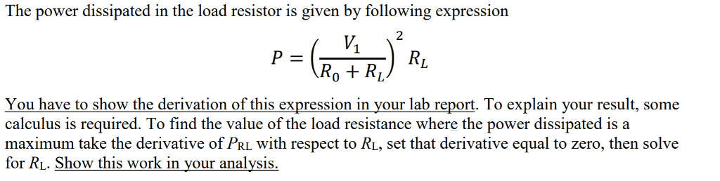 Solved The power dissipated in the load resistor is given by | Chegg.com