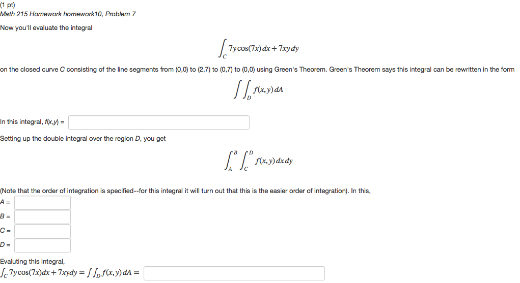 Solved Math 215 Homework homework10, Problem 7 Now you'll | Chegg.com