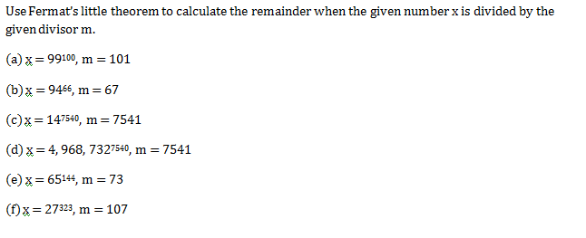 Solved Use Fermat's little theorem to calculate the | Chegg.com