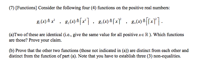 Solved Consider the following four (4) functions on the | Chegg.com