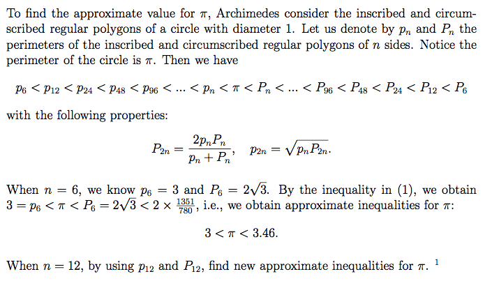 Solved To Find The Approximate Value For Pi Archimedes