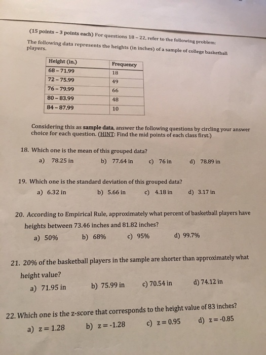 Solved The following data represents the heights (in inches) | Chegg.com