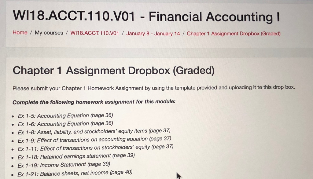 Solved WI18.ACCT.110.VO1 - Financial Accounting | Home / My | Chegg.com