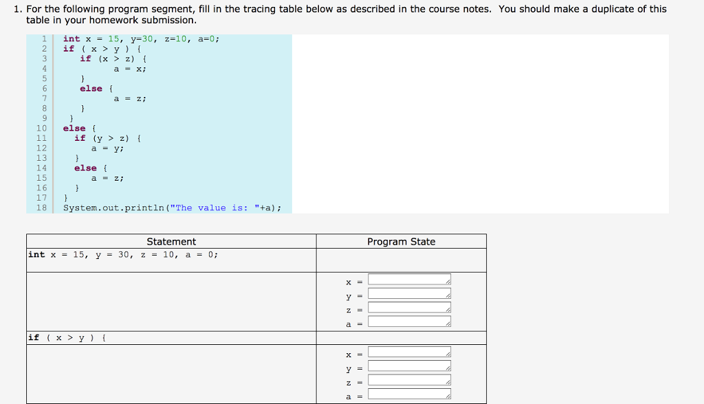 Solved 1 For The Following Program Segment Fill In The