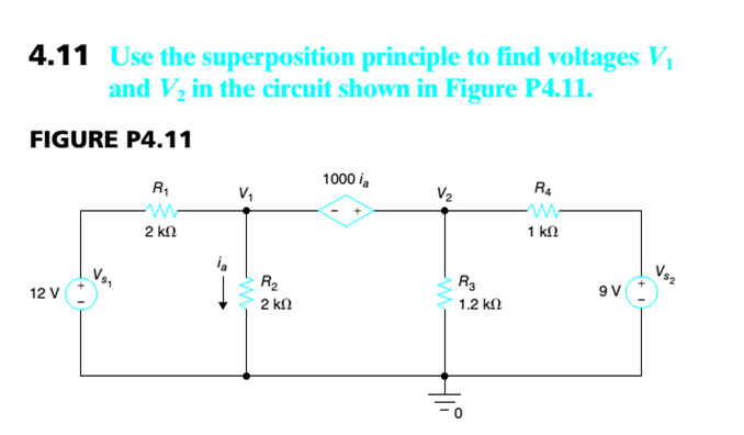 Solved 4.11 Use the superposition principle to find voltages | Chegg.com