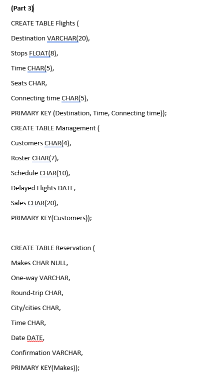 Solved This is part of an SQL assignment about an airline | Chegg.com