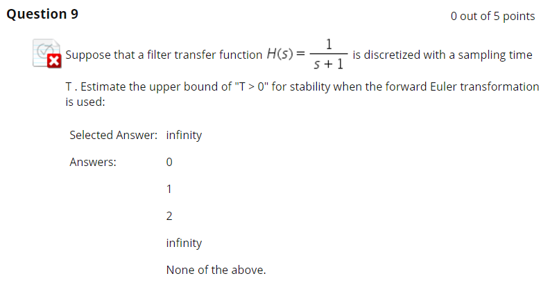 Solved Suppose that a filter transfer function H(S) = 1/s + | Chegg.com