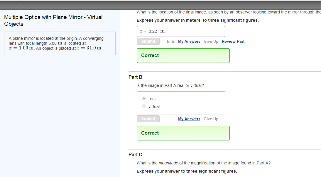 Solved A plane mirror is located at the origin. A converging | Chegg.com