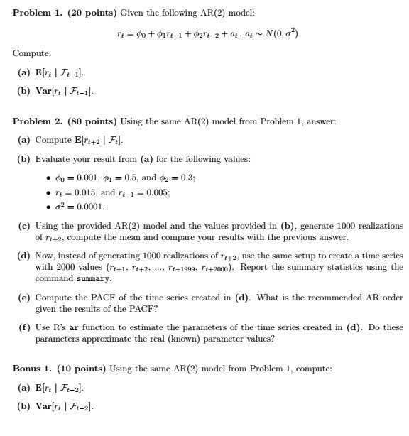 Solved Problem 1. (20 points) Given the following AR(2) | Chegg.com