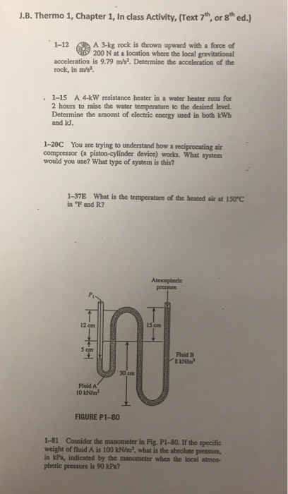 Solved J.B. Thermo 1, Chapter 1, In class Activity, (Text | Chegg.com