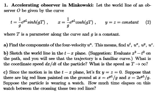 Solved 1. Accelerating observer in Minkowski: Let the world | Chegg.com