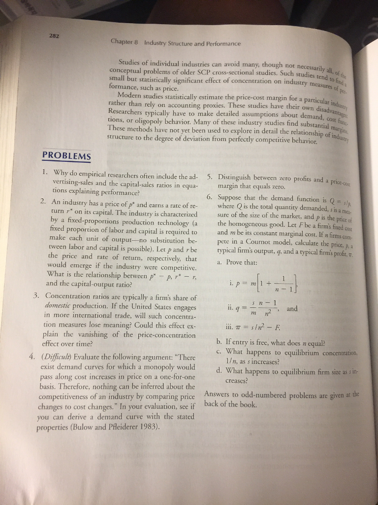 Solved 282 Ch apter 8 Industry Structure and Performance | Chegg.com