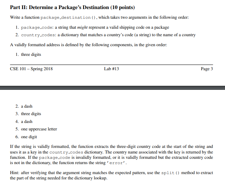 Solved Part II: Determine a Package's Destination (10 | Chegg.com