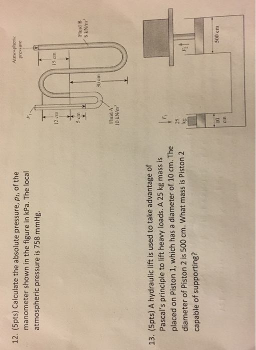 Solved 12. (5pts) Calculate the absolute pressure, pi, of | Chegg.com