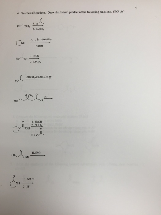 Solved 4. Synthesis Reactions. Draw the feature product of | Chegg.com