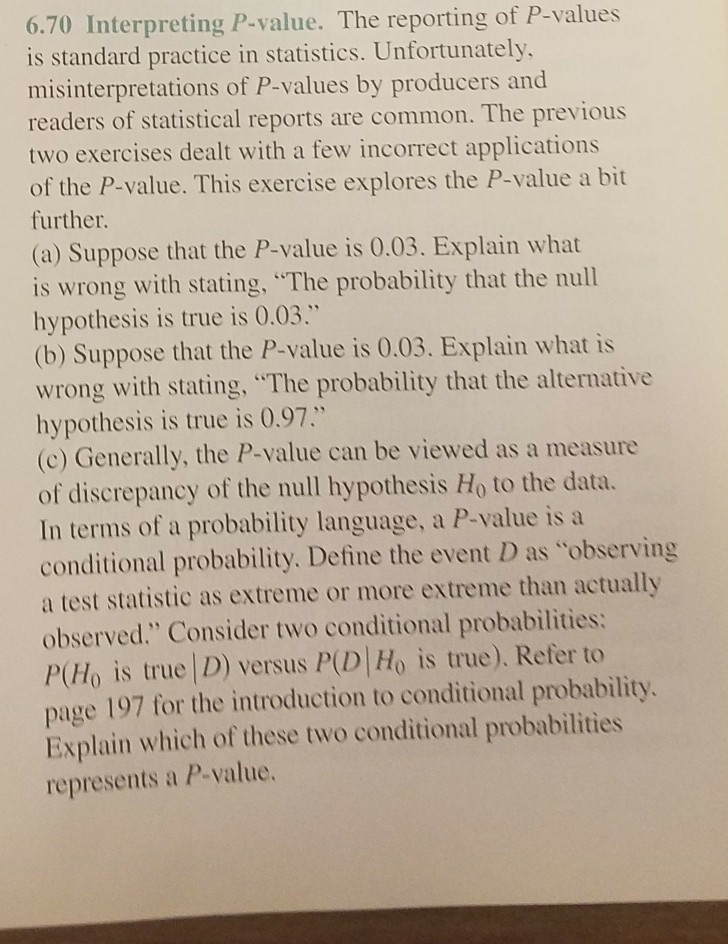 Solved 6.70 Interpreting P-value. The reporting of P-values | Chegg.com
