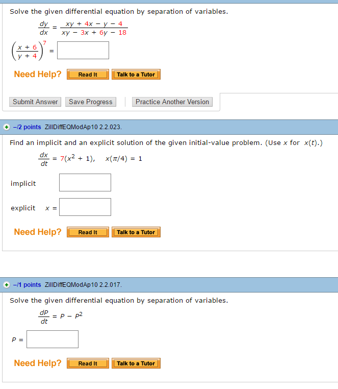 Solved Solve the given differential equation by separation | Chegg.com