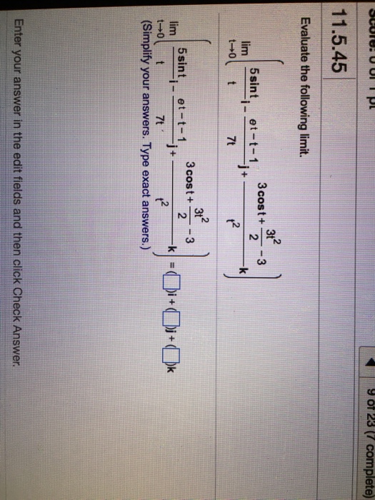 Solved Evaluate the following limit. lim_t rightarrow 0 [5 | Chegg.com
