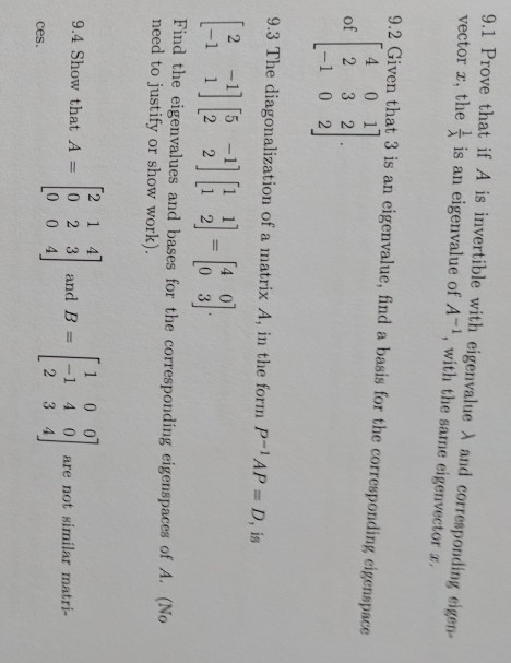 Solved A is invertible with eigenvalue λ and corresponding | Chegg.com