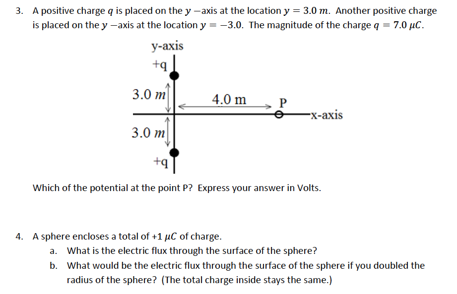Solved A positive charge q is placed on the y-axis at the | Chegg.com