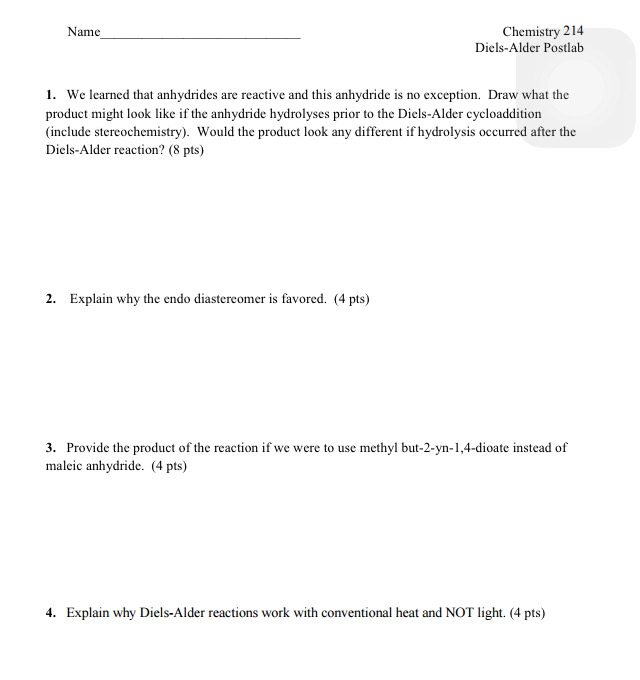 Solved Goal: To illustrate the reactivity of a Diels-Alder | Chegg.com