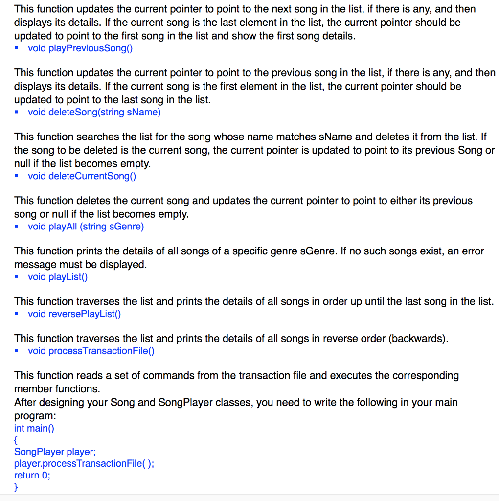 Solved Write a program that manages songs playlists in media | Chegg.com