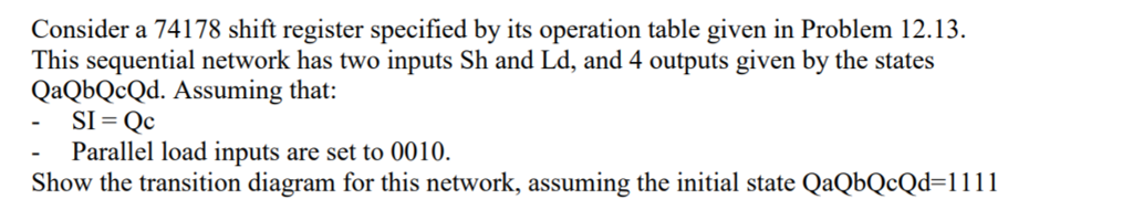 Solved Consider a 74178 shift register specified by its | Chegg.com