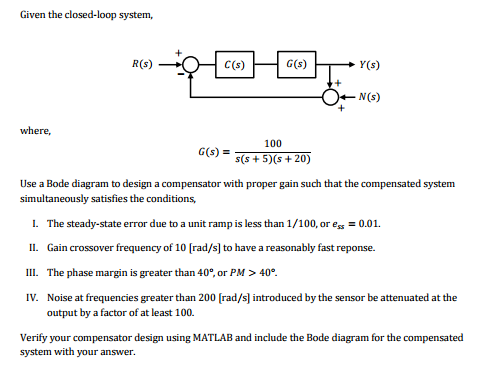 Solved Given the closed-loop system. Where, G(s) = 100/s(s | Chegg.com