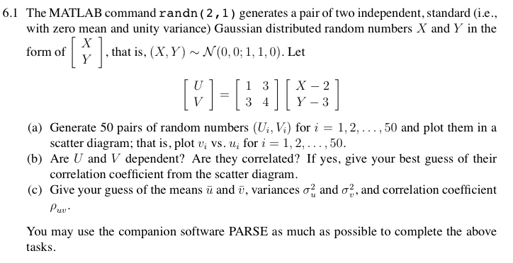 6.1 The MATLAB command randn(2,1) generates a pair of | Chegg.com